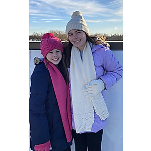 N'Ice Caps Girls Gloves Hat Scarf Winter Kids 3 Piece Set Cable Knit Warm Sherpa Lined (Fuchsia 1, 9-13 Years)