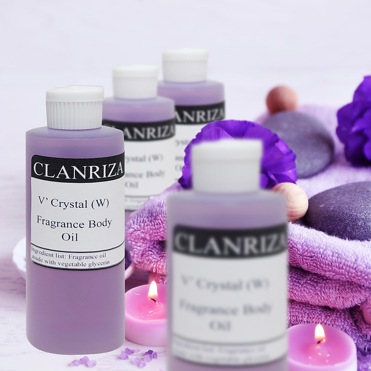 CLANRIZA V' Crystal Natural Fragrance Body Oil - Pure & Natural Long-Lasting Perfume Oil for Women - Scented Body Oil for Skin - All-Day Fragrance & Body Care - 4 Fl Oz