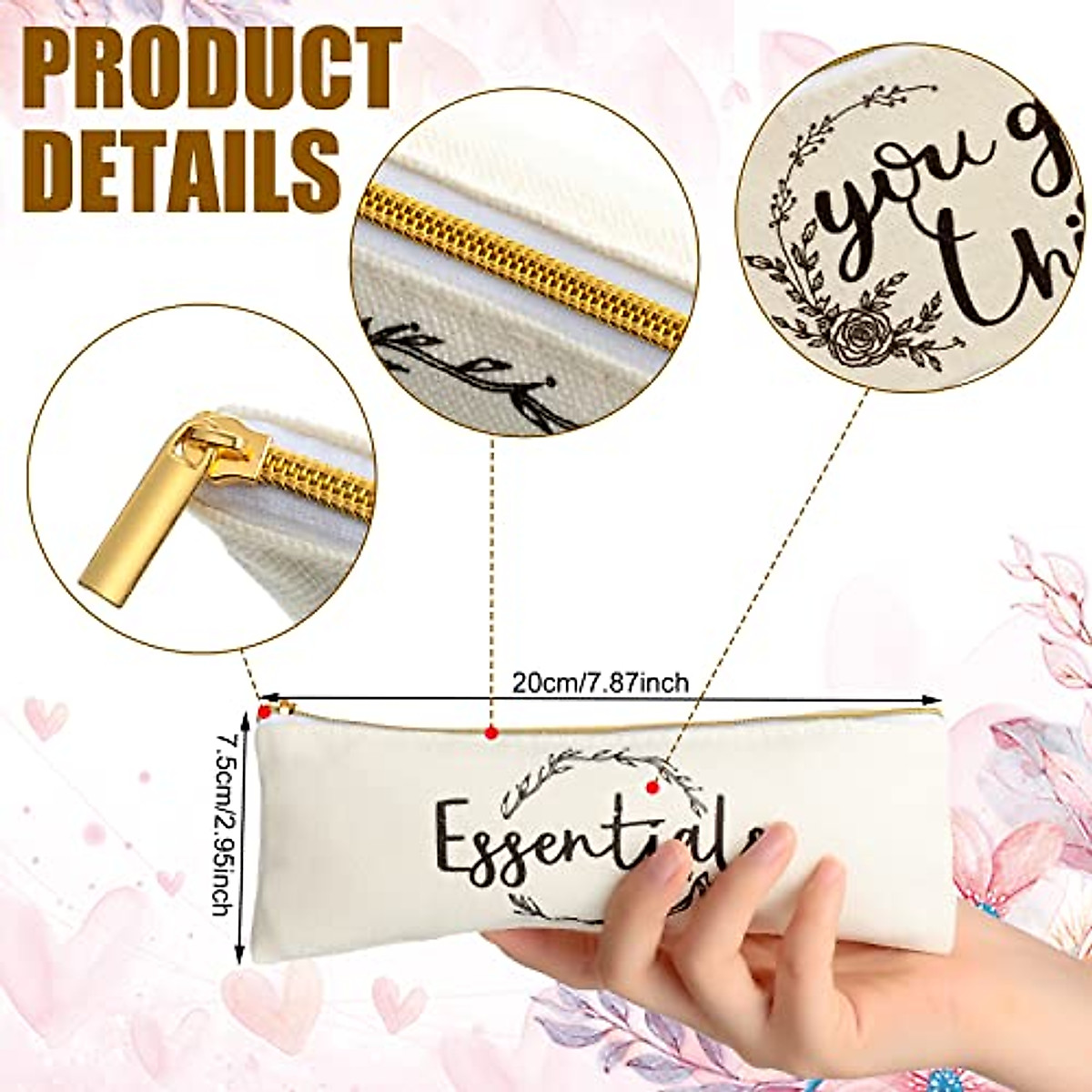 10 Pieces Canvas Pencil Bag with Zipper Canvas Pen Pouch Makeup Bag Pencil Case Cosmetic Bag Travel for Office and Back to School, 7.9 x 3 inch