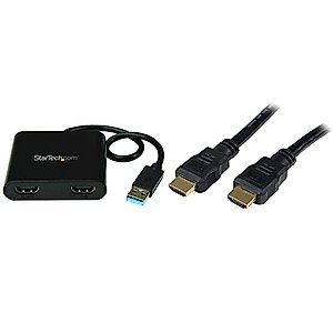 StarTech.com 1x USB 3.0 to Dual HDMI Adapter - 4K 30Hz - Windows (USB32HD2) Bundle with 2X 2m High Speed HDMI Cables – UHD 4k x 2k (HDMM2M)