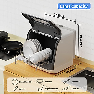 Wsky Countertop Dishwasher, 4 Washing Programs Portable Dishwasher,360° Dual Spray With Disinfection and Residual Temperature Drying Function 9-Liter External Water Tank for Home, Apartments& RVs