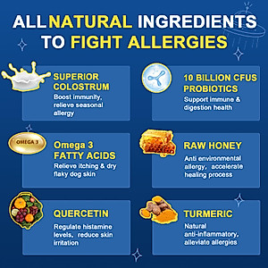 Dog Allergy Relief, Itch Relief for Dogs, Colostrum, Probiotics for Dogs Support Immunity, Omega3, Honey for Dry & Itchy Skin Relief, Seasonal Allergy, Pawlicking, Hot Spot Treatment, 115 Immune Bites