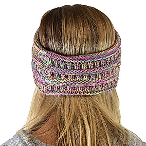 C.C Soft Stretch Winter Warm Cable Knit Fuzzy Lined Ear Warmer Headband, Bright Mix