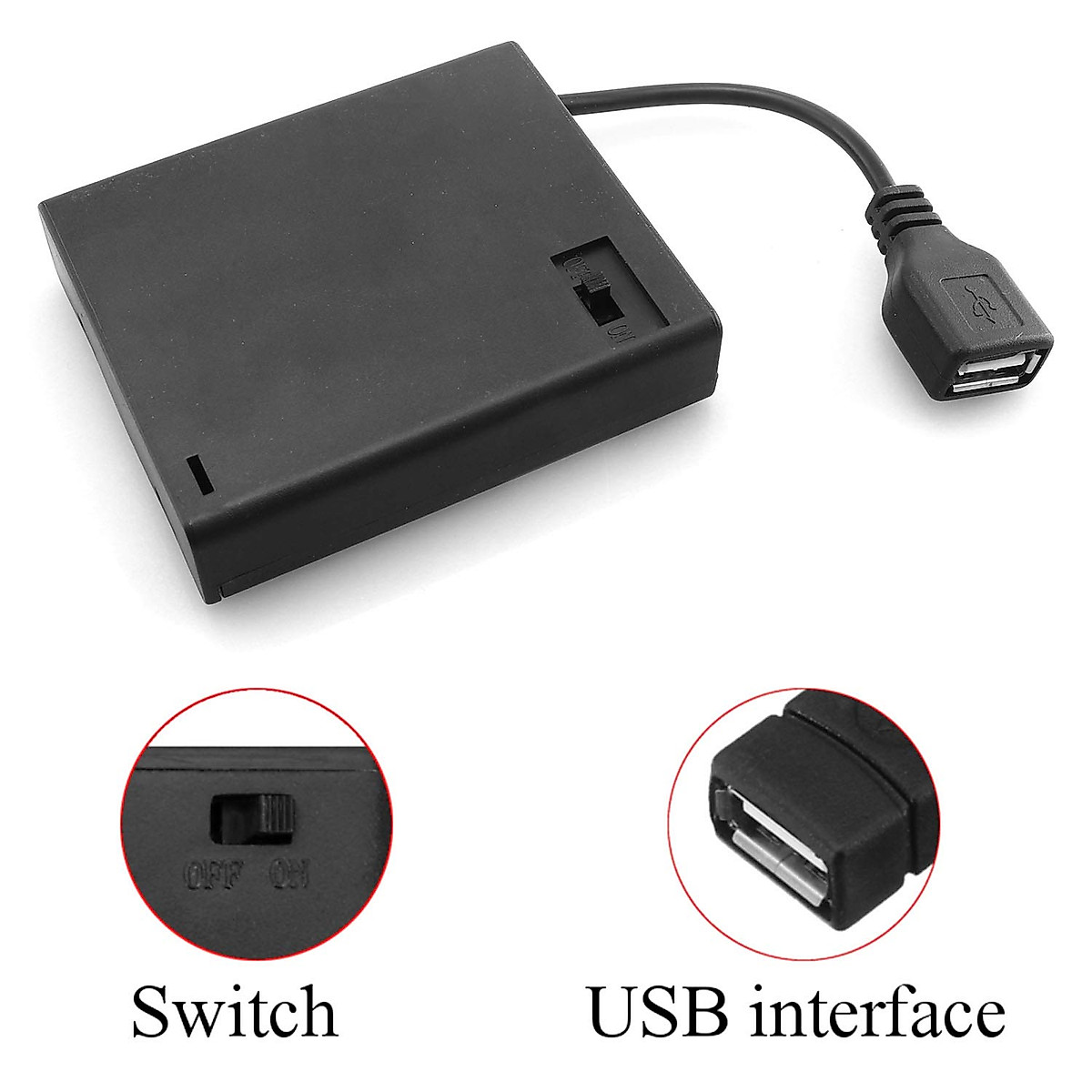 DGZZI USB Female Socket 4 AA Battery Case Box Holder with ON-Off Switch