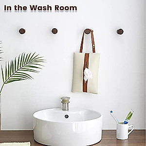 HEIOE Wood Wall Hooks - 4 Pack Natural Wooden Hooks Decorative - Rustic Coat Hook Wall Mounted - Minimalist Hat Rack - Handmade Wall Hooks for Hanging Coats (Black Walnut),Dark Brown