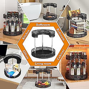 Detoypapa 2 Tiers Lazy Susan Organizer for Countertop - Spice Rack Organizer Height Adjustable Turntable Organizer - Cabinet in Kithen, Bathroom, Pantry Organizers and Storage - Black