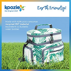 KOOZIE Dual Compartment Cooler Lunch Bag for Women - Large Double Decker Insulated Lunch Box with Removable Shoulder Strap - Resuable Lunch Tote for Work, Travel, Beach, Picnic (Tropical)
