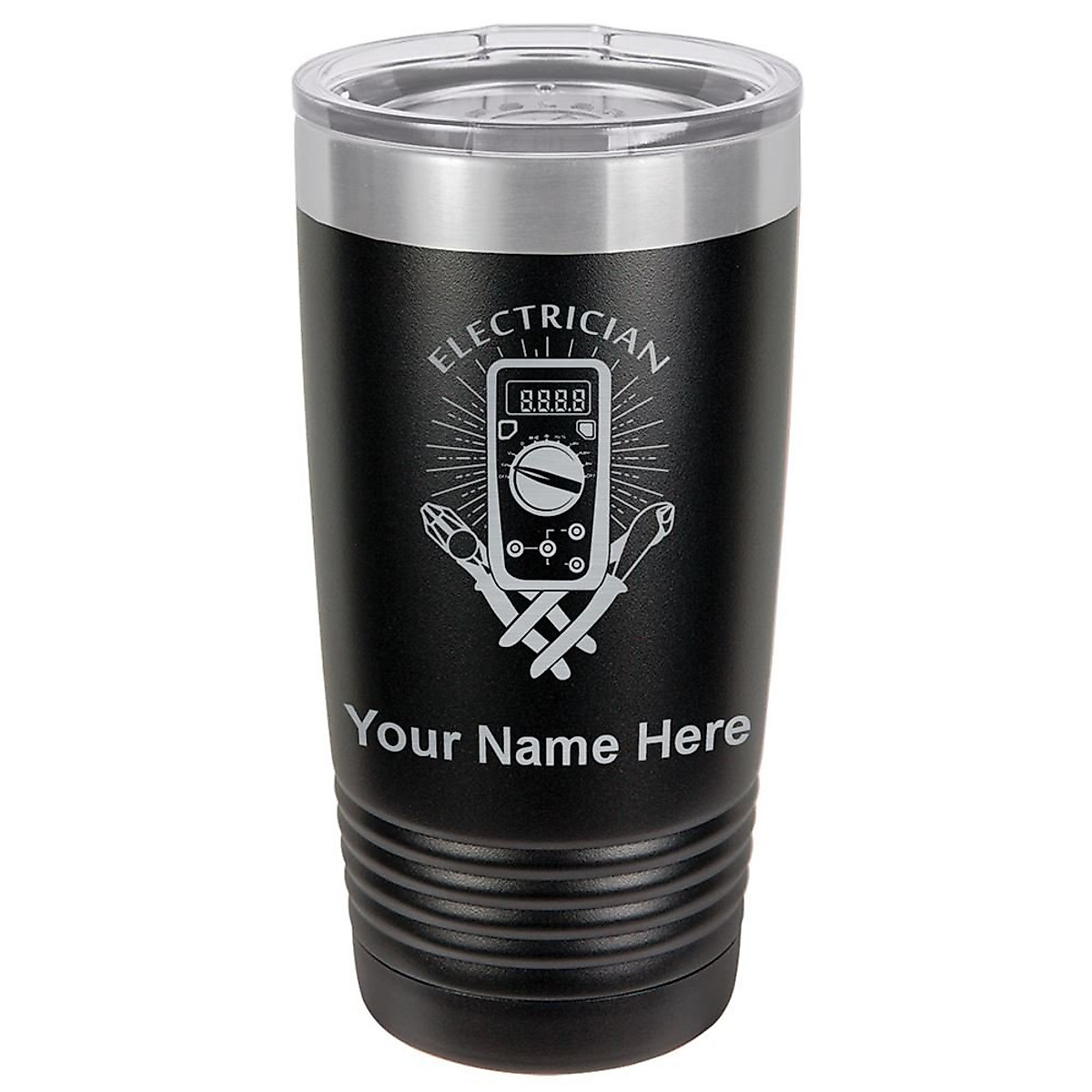 LaserGram 20oz Vacuum Insulated Tumbler Mug, Electrician, Personalized Engraving Included (Black)