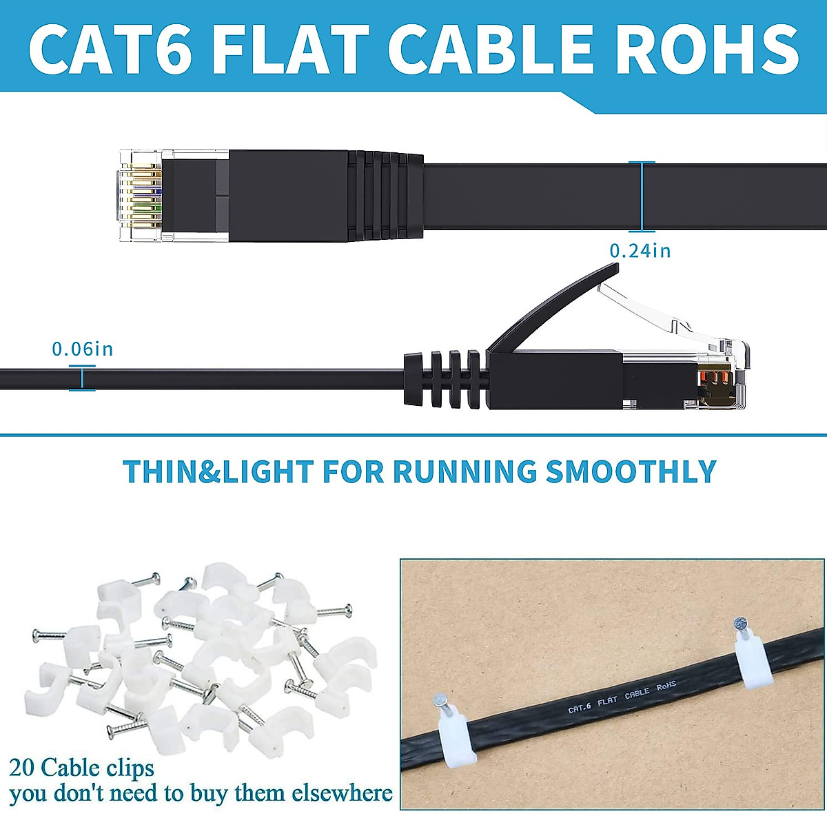Seedato Cat6 Ethernet Cable 50 ft, Cat6 Ethernet Cable, Ethernet Cable 50 ft, Long Ethernet Cable, Rj45 Connectors for Gaming PS4 PS5 Ethernet Switch, Modem, Router, Coupler, Black