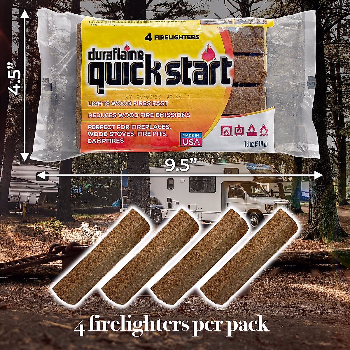 Quickstart Fire Starter for Indoor and Outdoor Use - Quick Ignition Fire Starter Logs for BBQ, Fireplace, Fire Pit and Campfires (24 Pack)