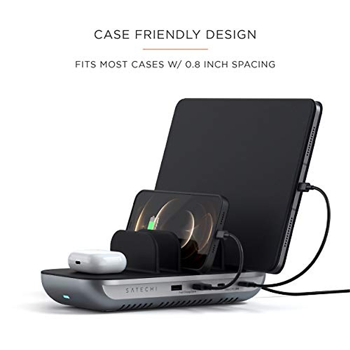 Satechi Multi Device Charging Station Dock 5 with Wireless Charging - iPad Charging Station - iPad Dock – for iPad Pro/Air M1, 14 Pro Max/14 Pro/14/14 Plus, 13 Pro Max/13 Pro/13 Mini/13, AirPods 2/1