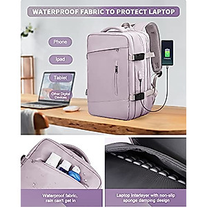 Large Travel Backpack for Women,Carry On Backpack,Expandable Airline Airplane Approved Weekender Backpack,Hiking Backpack,Laptop Backpack with USB Charging Port,Waterproof 40L Backpack, Lotus Pink