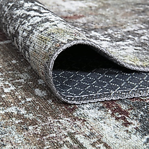 Bloom Rugs Washable Non-Slip 9' x 12' Rug - Gray/Red/Brown Modern Abstract Area Rug for Living Room, Bedroom, Dining Room, and Kitchen - Exact Size: 9' x 12'