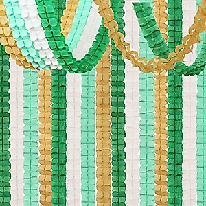 Sage-Green Ivory-Gold Party-Decorations Streamers Garland - 12pcs 4-Leaf Clover Paper Streamer Wedding Bridal Shower Bachelorette Engagement Paper Flowers Banners Safari Jungle Decor Ouruola