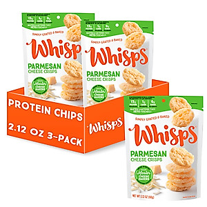 Whisps Cheese Crisps Parmesan Cheese | Protein Chips | Healthy Snacks | Protein Snacks, Gluten Free, High Protein, Low Carb Keto Food (2.12 Oz, 3 Pack)
