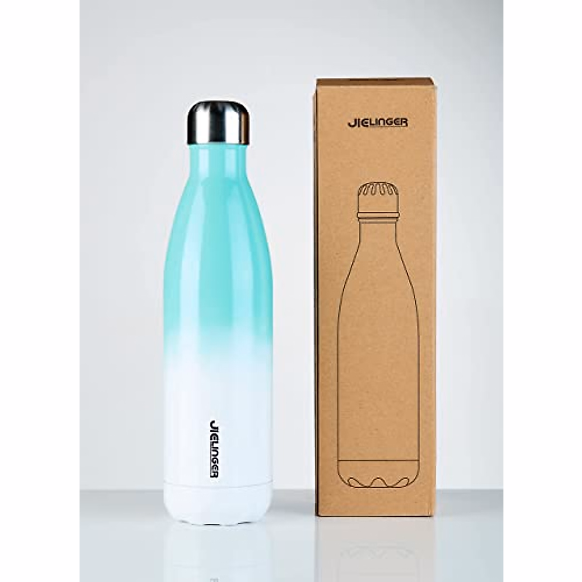 JIELINGER Insulated Stainless Steel Water Bottle -Vacuum Double-Walled Thermos 17Oz - Reusable Metal Water Bottle - Leak-Proof Sports Flask BPA-Free – (Teal shadow, Small)
