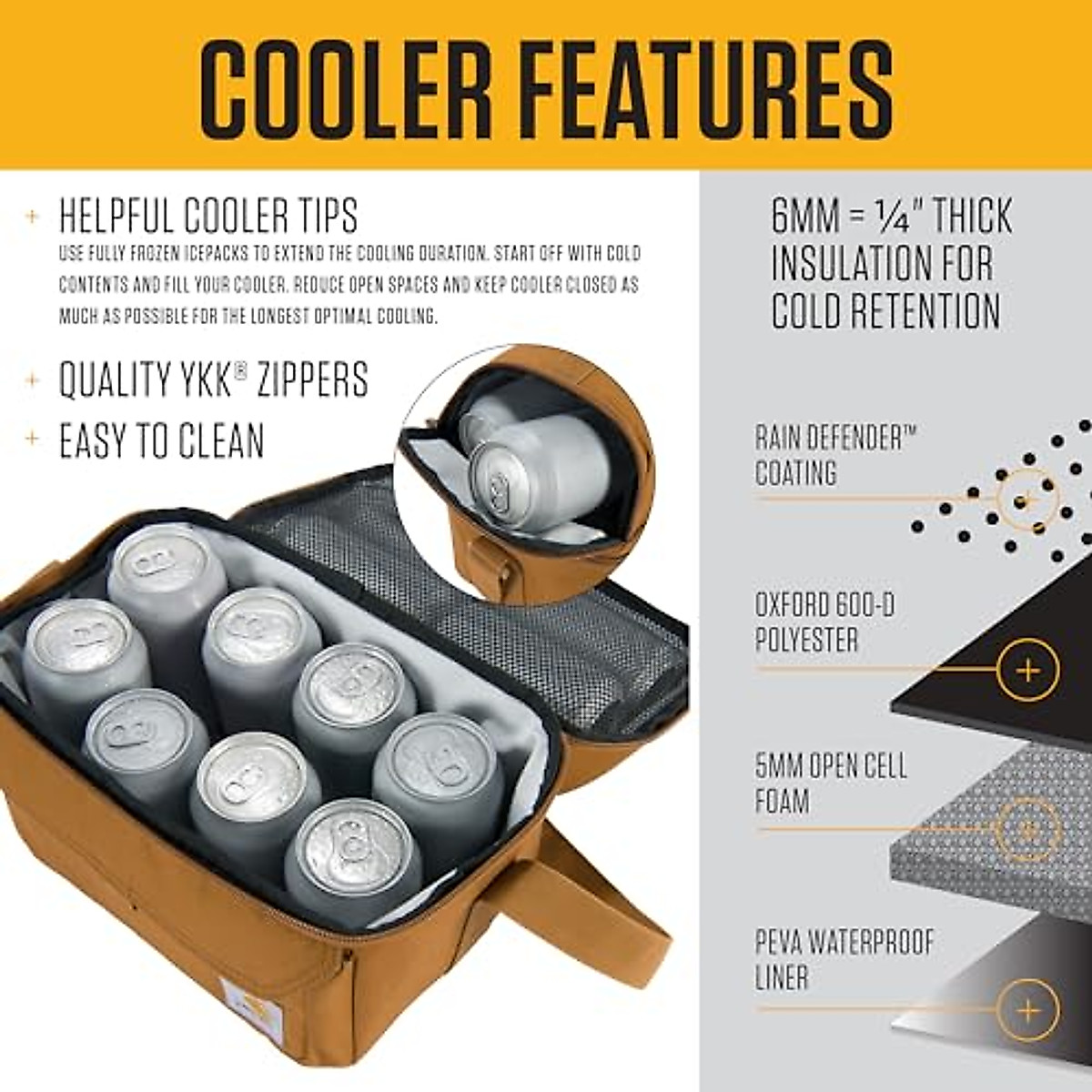 Carhartt 12 Can Two Compartment Lunch Box | Durable, Fully-Insulated Lunch Bag for Women & Men, Large Lunchbox (Black)