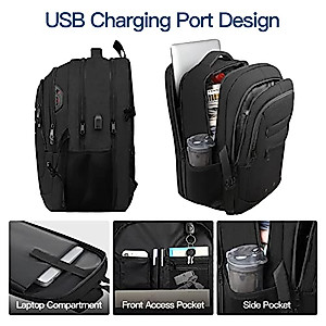LCKPENG Extra Large Backpack, Business Travel Laptop Backpack for Men, Extra Large Lightweight TSA Approved Carry On Backpack, Computer Backpack for 17.3 Inch Laptop with USB Port, Black