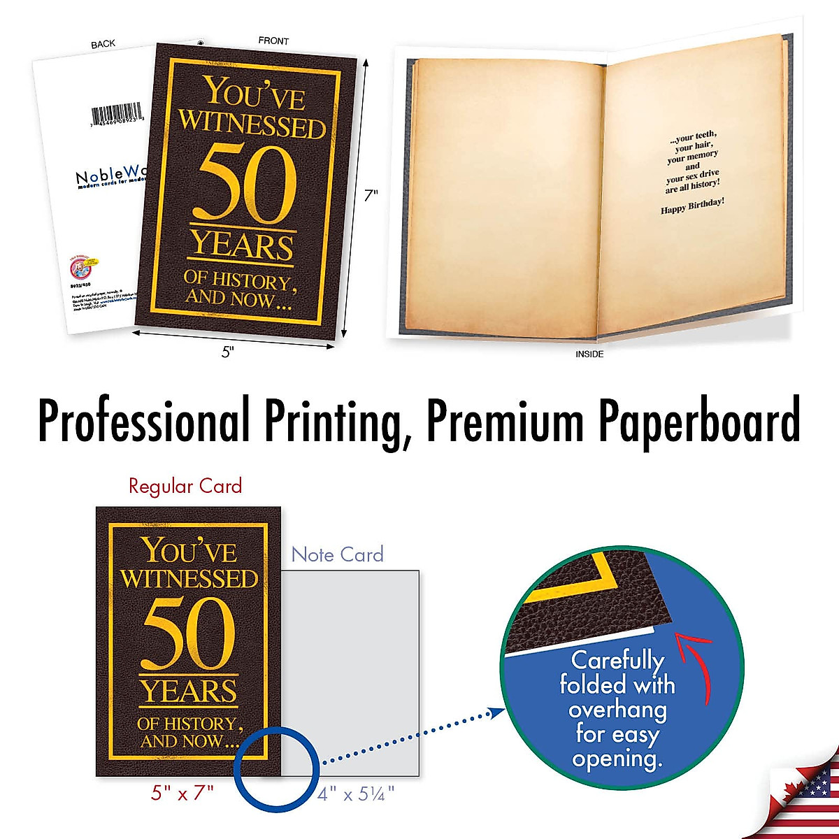 NobleWorks - 50th Birthday Greeting Card with 5 x 7 Inch Envelope (1 Card) - Witnessed 50 Years 8923