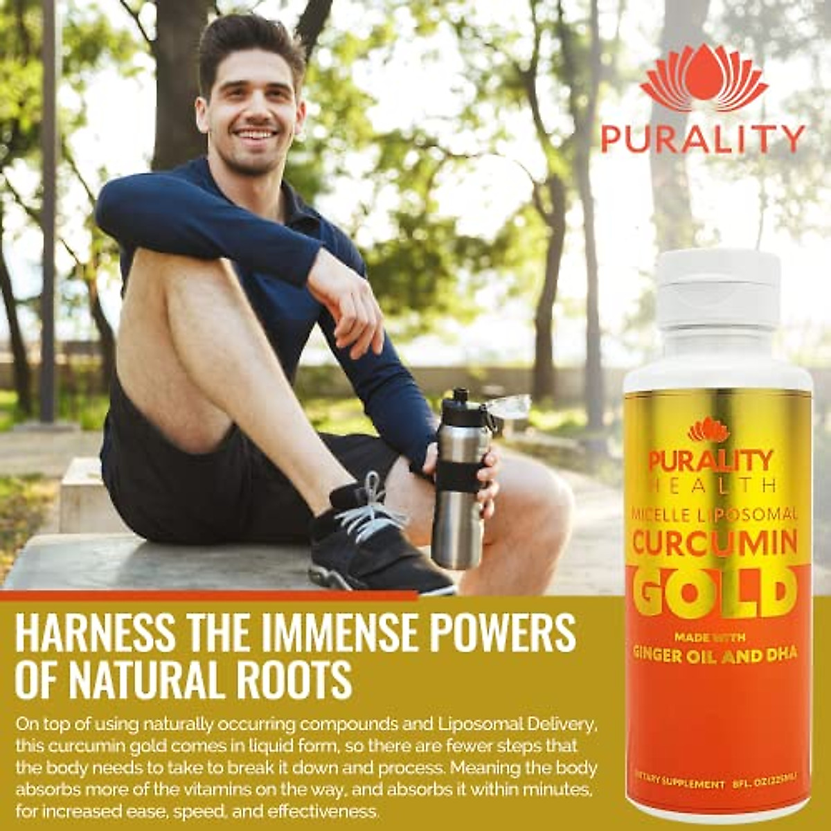 PURALITY HEALTH Curcumin Gold, from Turmeric with Ginger Oil & DHA Omega-3s, Micelle Liposomal Enhanced Absorption, Joint Health, 15 Day Supply