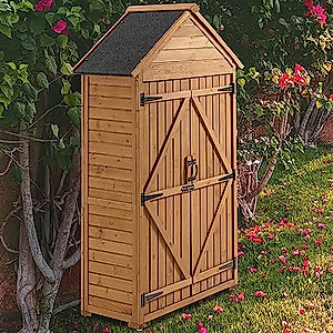 CUANBOZAM Outdoor Garden Storage Shed - Fir Wood Tool Cabinet with Detachable Shelves, Weather Resistant, Easy Assembly, Anti-Overturning Lockers for Home and Yard