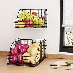 X-cosrack 2 Tier Stackable Wire Baskets, Countertop Veggies Storage Potato Onion Pantry Organizer Snack Holder for Kitchen Cabinet Produce