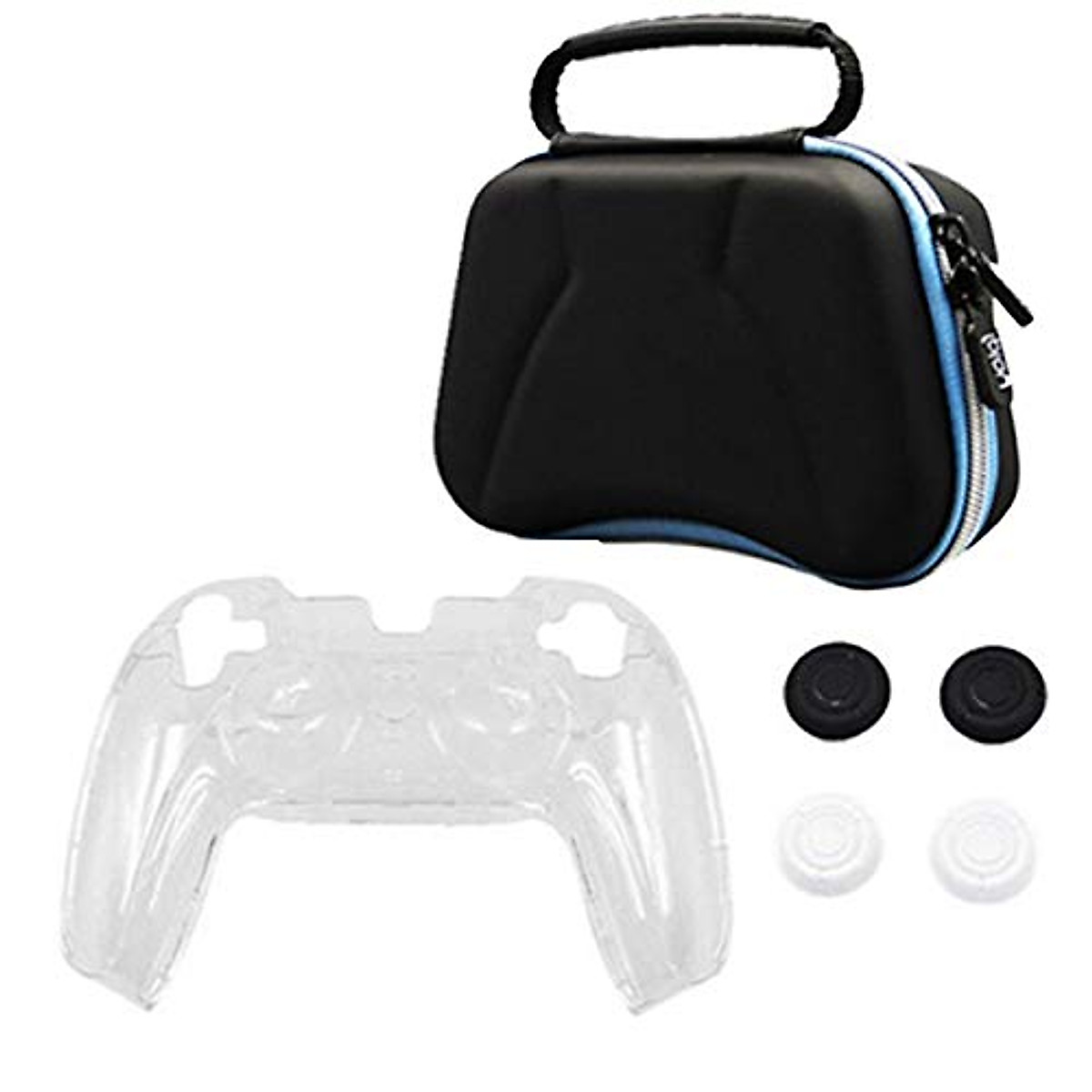 iFCOW 6-in-1 Game Controller Protective Case Set EVA Storage Bag + Protective Case + Rocker Caps Fit for PS5 Controller