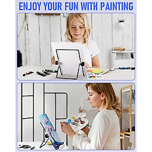 Nicpro Acrylic Paint Canvas Set for Adult & Kid, 34PCS Art Painting Supplies Kit,12 Colors Acrylic Paint,Table Easel,6 Canvas Panels,10 Brushes,Paper Pad,Sponge,Color Wheel,Palette for Artist Beginner