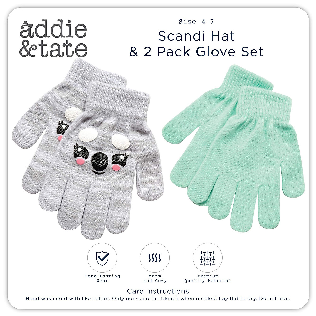 ABG Accessories Girls Critter Winter Hat and 2 Pair Gloves or Mittens (Toddler/Little Girls), Size Age 4-7, Koala Gloves