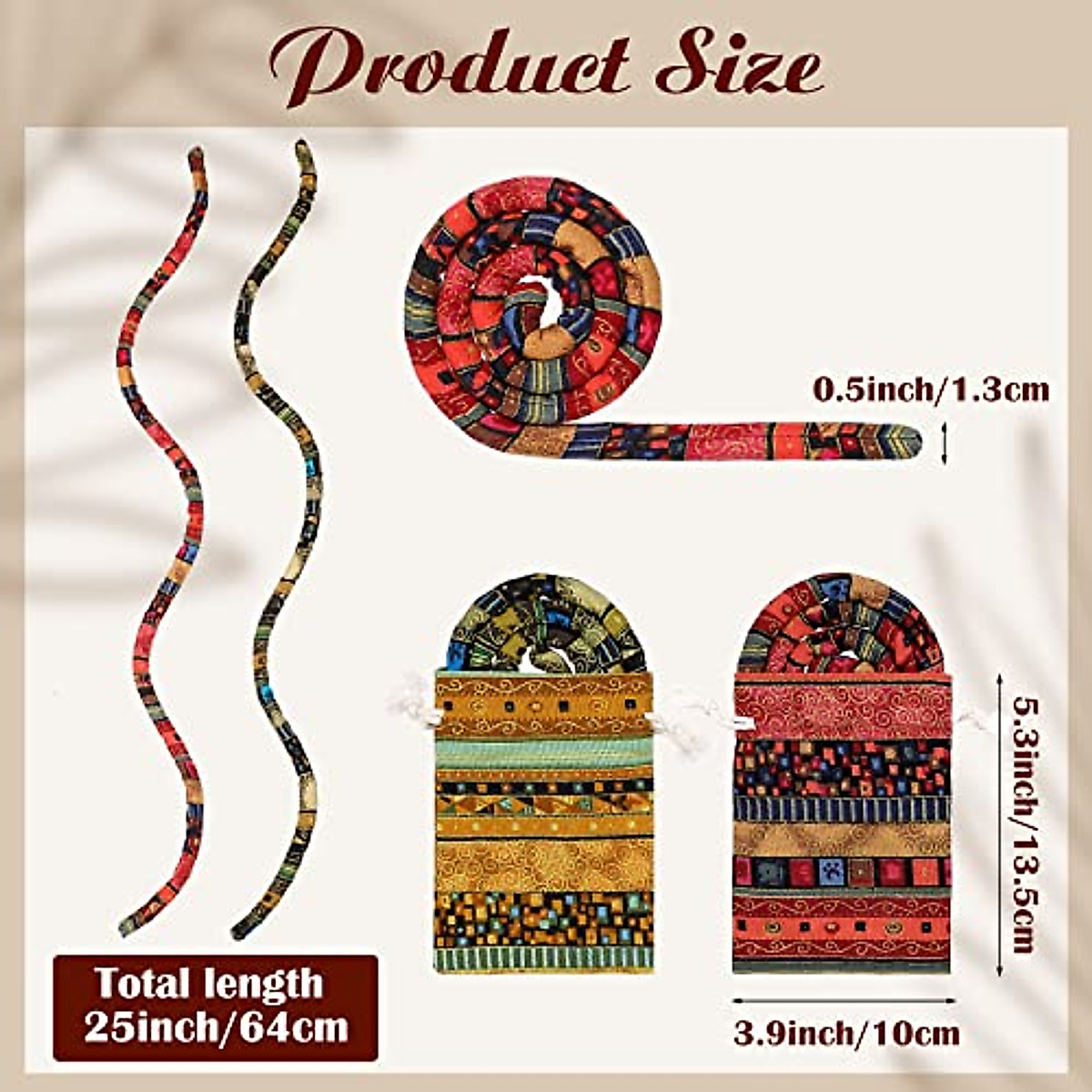 2 Pcs Spiral Lock Hair Tie Dreadlock Accessories Iron Wire Embedded Ponytail Holders Colorful Bohemian Style Loc Hair Accessories Bendable Long Dread Bands for Women Men Thick Curly Hair with 2 Bags