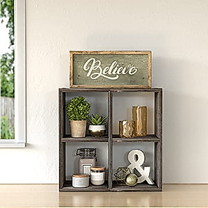 J JACKCUBE DESIGN Rustic Wood Farmhouse Bathroom Shelve Organizer Rack with 4 Cube Shelf Storage Compartments with 2 White Basket for Toiletries, Plants, Candles, Diffuser - MK 597A