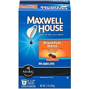 Maxwell House Breakfast Blend Ground Coffee, Light Roast K-Cup Pods 12 count (Pack of 1)