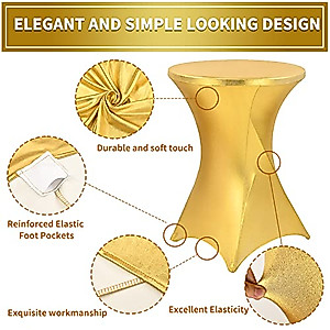 4 Pack Cocktail Spandex Stretch Square Corners Tablecloth, 32"x43" Metallic Gold Spandex Cocktail Table Cover, Fitted High Top Round Table Cloth for Wedding Bar Party Events Home Decor Supplies