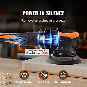 VEVOR Buffer Polisher, 6-Inch Random Orbital Polisher for Car Detailing, 6 Variable Speed 1900-4600RPM Dual Action Polisher Waxer Kit, with Detachable Handle for Car, Boat, Polishing, Waxing