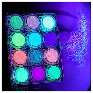 LATIBELL Body Face Glitter Gel, UV Black Light Reactive Glow Makeup, 12 Colors Fine UV Body Glitter for Women for Festival Rave Accessories