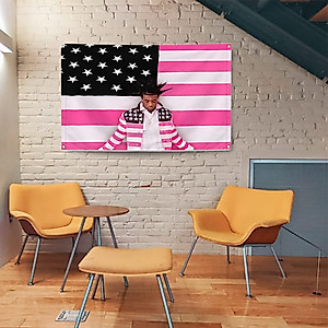 Pink Tape Flag Tapestry Music Album Cover Tapestry Lil Rapper Uzi Pink American Flag Tapestry Wall Hanging Dorm Backdrop Banner Room Flags Home Decor Fans Gift (3x5ft)