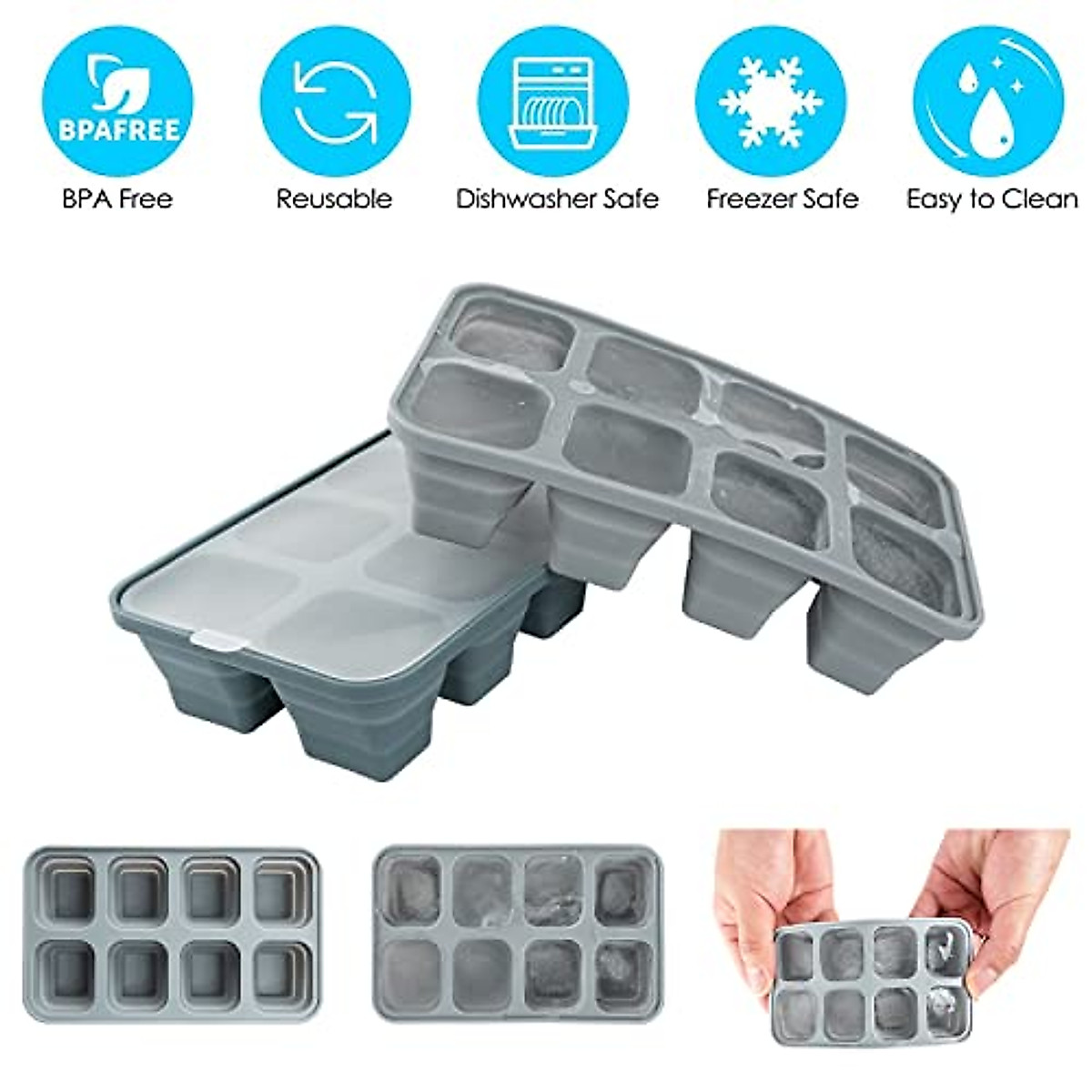 3Pack Mini Ice Cube Tray, Ice Cube Trays for Freezer, Silicone Ice Cube Tray, Ice Cube Mold Ice Molds, Ice Trays for Freezer with Lid, Ice Ball Maker Mold, Small Ice Cube Trays (3xMini)