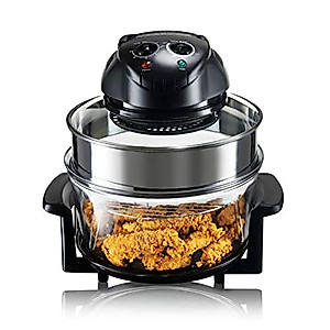 Nutrichef Convection Countertop Toaster Oven - Healthy Kitchen Glass Air Fryer Roaster Oven, Bake, Grill, Steam Broil, & Roast - Includes Glass Bowl, Broil Rack, & Toasting Rack - 18 Quart Capacity