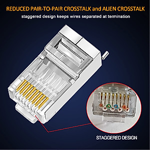 AOWIZ RJ45 Cat6a Cat6 Connector Grounded Ethernet Plug Gold Plated 8P8C Ends with External Grounding Buckle 50 Pack