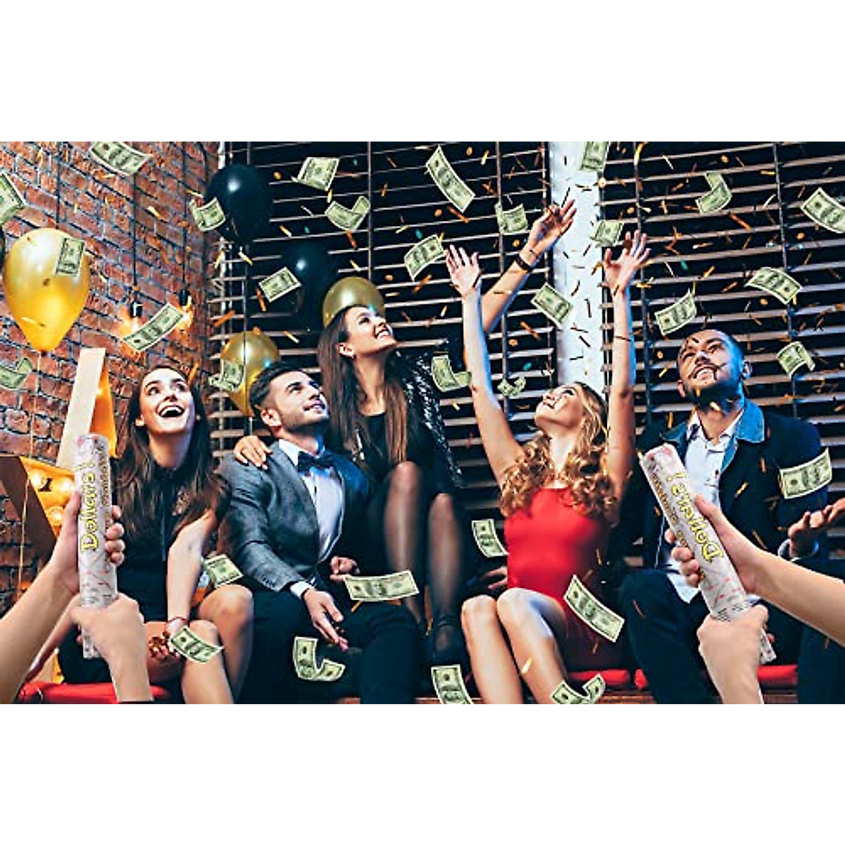 VICKYPOP Confetti Cannon Creative Small Size Dollar Bill Confetti Poppers Suitable for Business Signing, Opening Activities, Promotion and Salary Increase Celebration, Holiday or Birthday Party (Pack of 4)