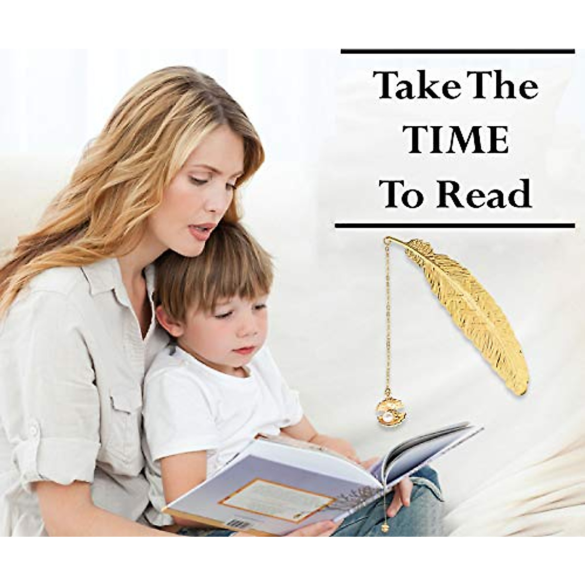 4 Pieces Metal Feather Bookmarks Pendant Bookmark Gold Retro Book Page Markers,Perfect Gift for Reader,Women,Kids,Students, Teachers,Friends and Book Lovers(Key,Sea Shell,Treasure,Clock）