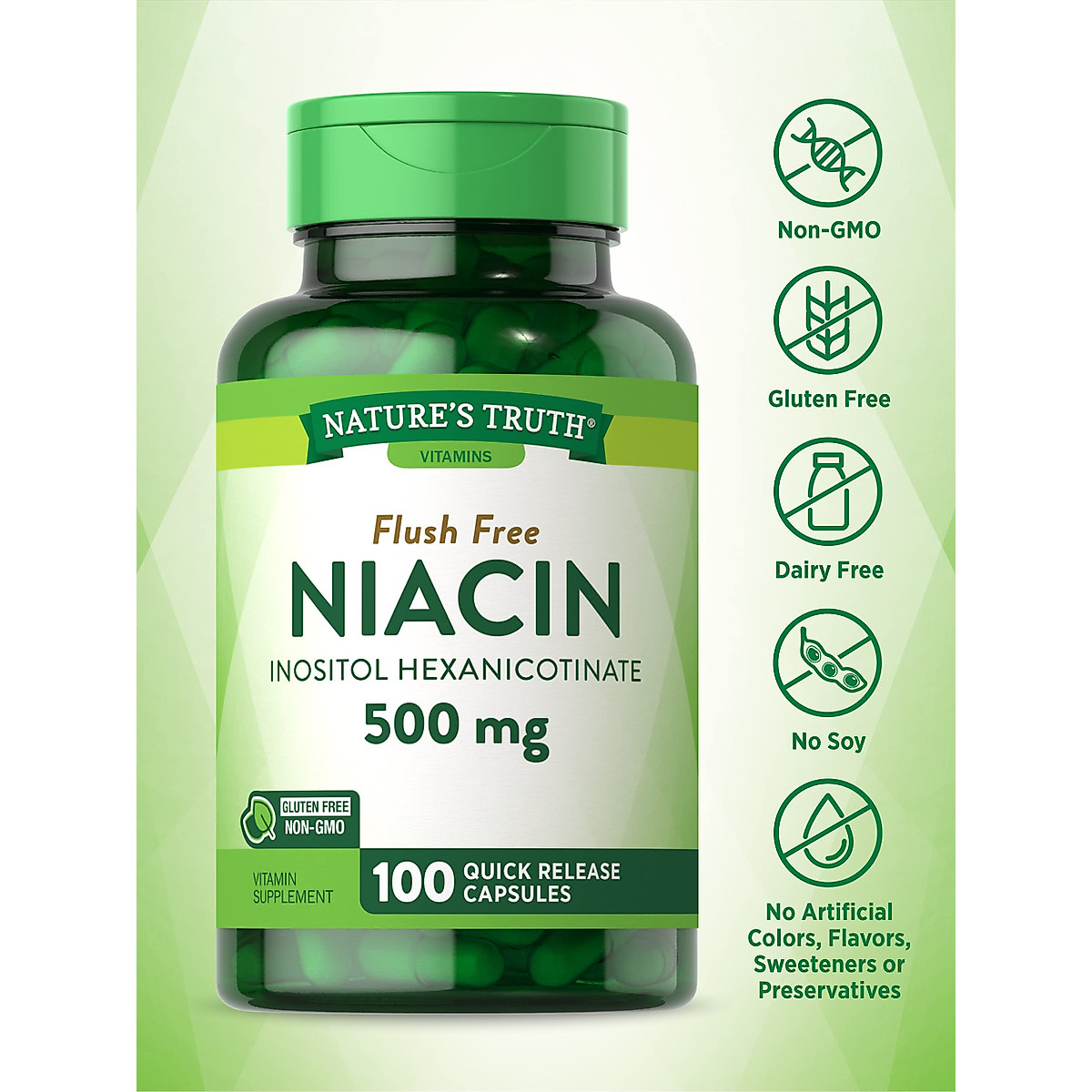 Nature's Truth Flush Free Niacin | 500mg | 100 Capsules | Non-GMO & Gluten Free Supplement