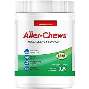 Aller-Chews Max Allergy Support Soft Chew Bites - Maintains Skin and Coat - Supports Immune System - Turmeric and Wild Alaskan Salmon Oil (100ct)