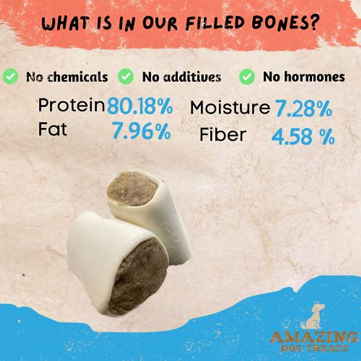 Amazing Dog Treats - Stuffed Shin Bone for Dogs (Peanut Butter, 3-4 Inch - 5 Count) - All Natural Dog Bones