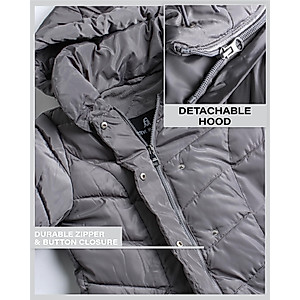 Steve Madden Women's Long Chervron Quilted Outerwear Jacket, Titanium, Large