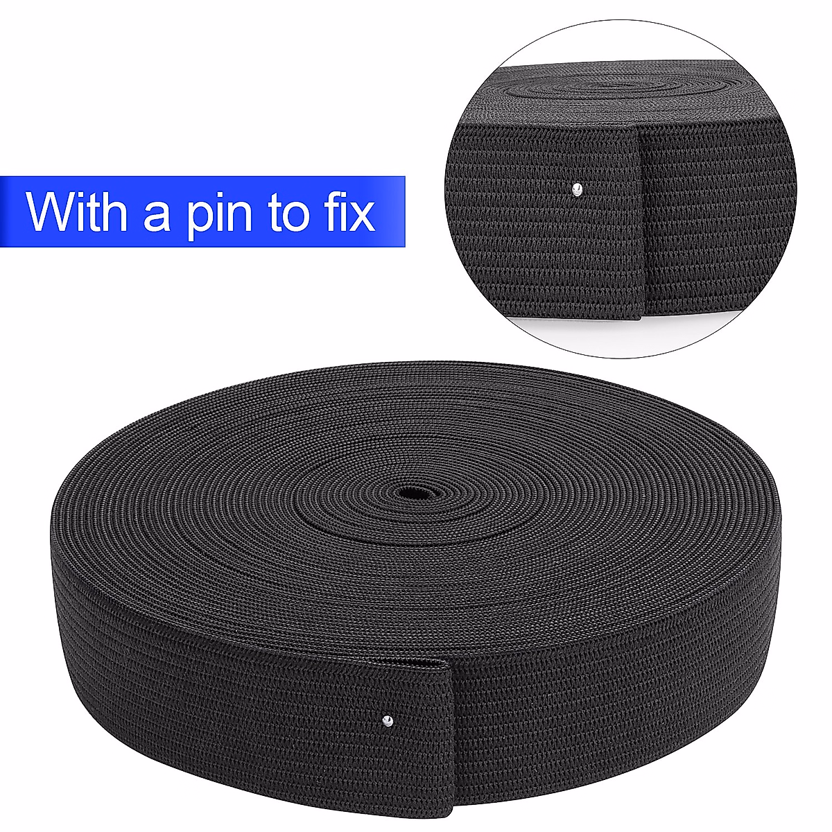 1 inch elastic for sewing, Elastic Band High Elasticity,2 Roll 11 Yard Knit Elastic Bands for Sewing Waistband and Pants Waist,Wig Band (Black & White)
