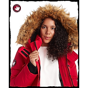 CANADA WEATHER GEAR Women's Winter Coat - Stadium Parka Jacket, Fur Trim Hood (S-3XL), Size Medium, Red Apple