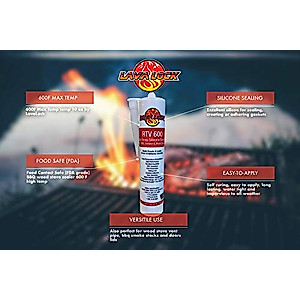 LavaLock RTV High Temp BBQ Smoker Sealer Gasket Adhesive 10 oz Cartridge (600 F - Red)
