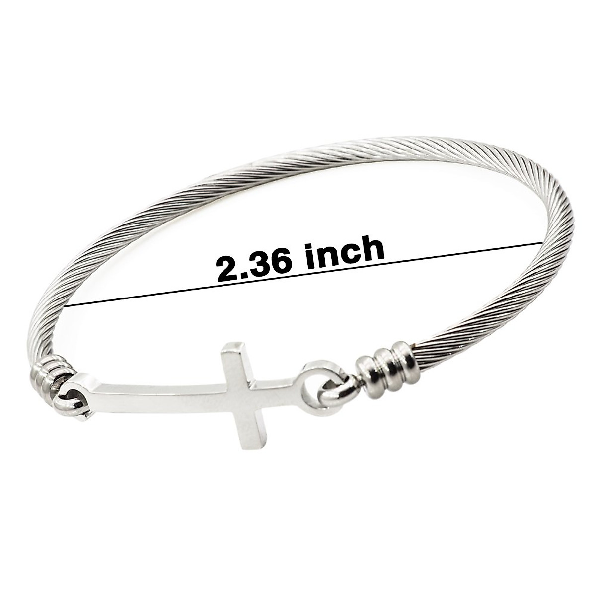 WDSHOW Sideways Cross Bracelet Cuff Bangle Stainless Steel Silver-Tone