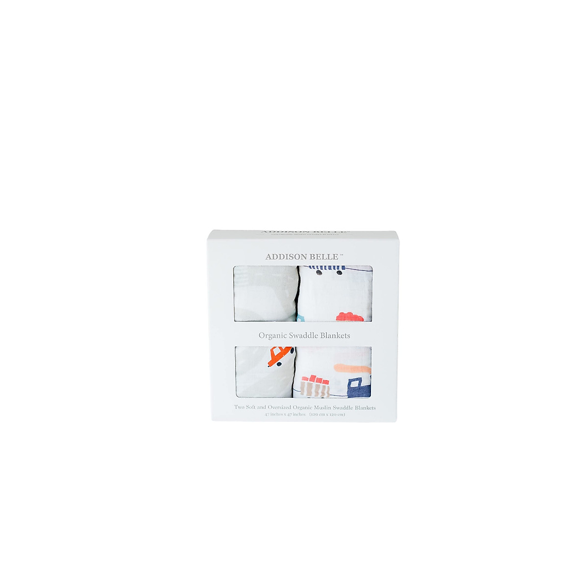 ADDISON BELLE – 2 Pack Swaddle Blanket – 100% Muslin Cotton Newborn Swaddle for Baby Boy/Girl – Soft Lightweight Baby Wrap + Receiving Blanket – Unisex – 47” x 47” (Cars+Trains)